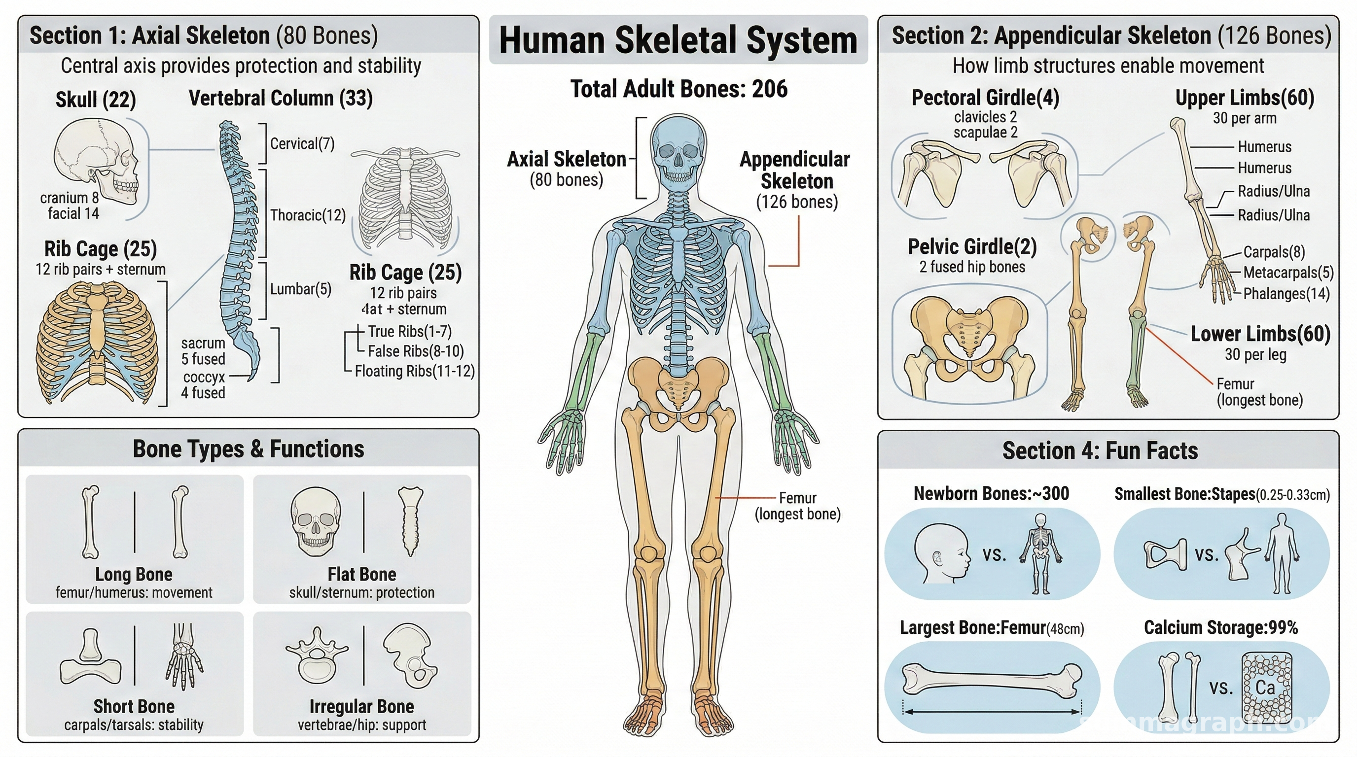 Simplified Human Skeletal System: Structure, Bones, and Functions ...